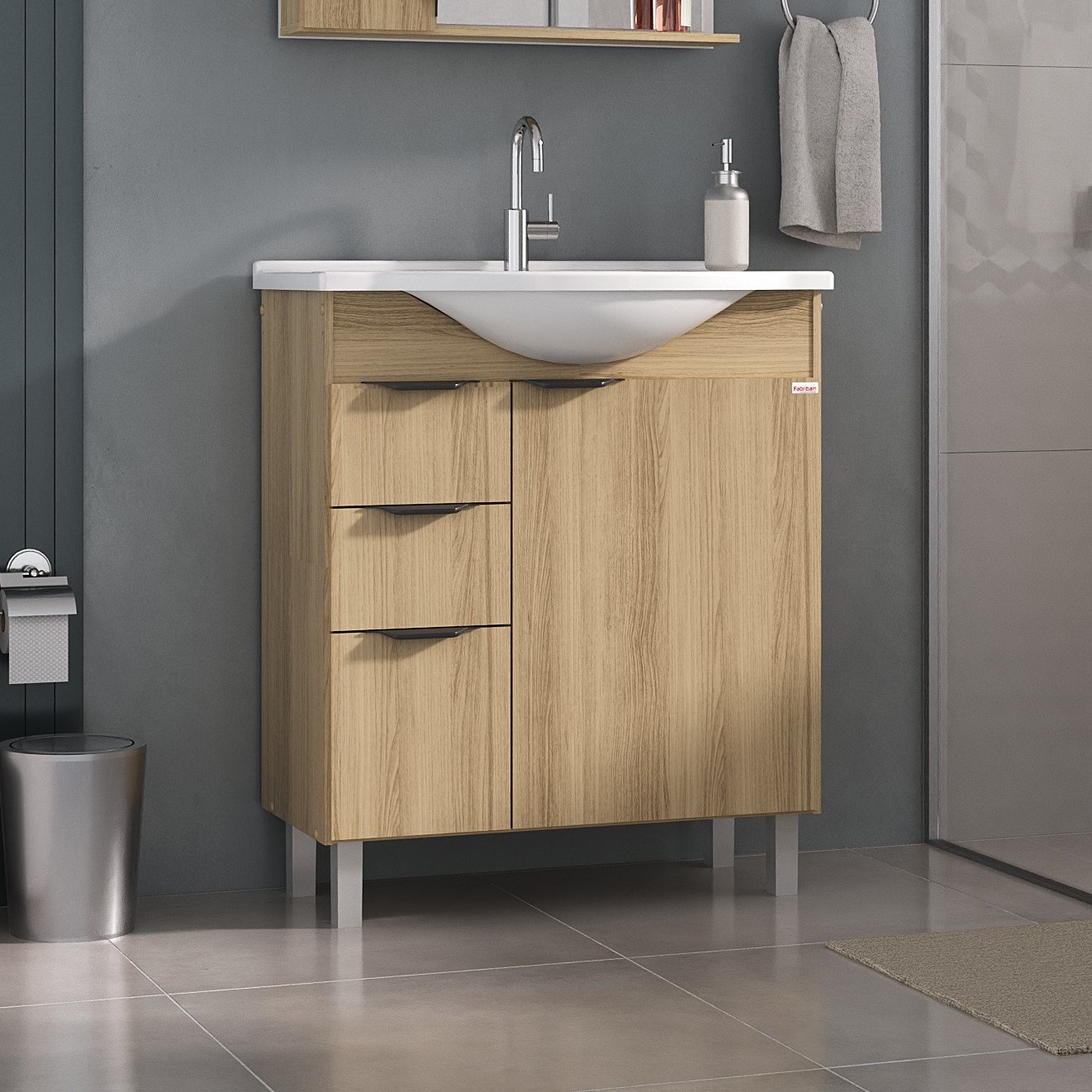 Gabinete para Banheiro Crystal c/pés 75 cm - Fabribam